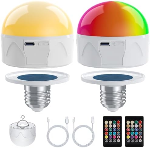 Hoquare USB Rechargeable E27 Light Bulb, 2pcs Remote Control LED Light ...
