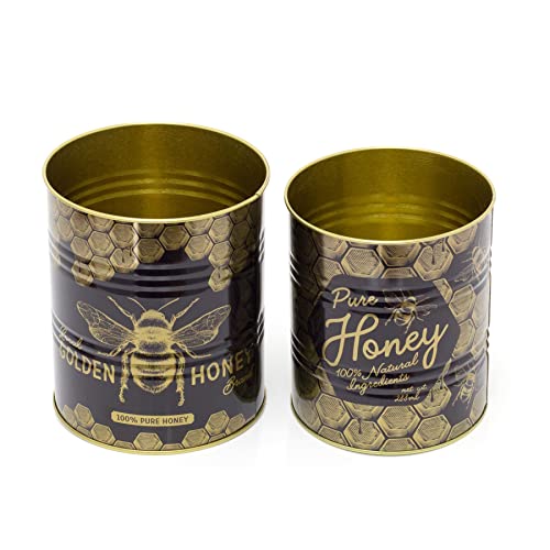 Set of 2 Bee Hive Retro Metal Storage Tins | Monochrome Vintage Metal ...