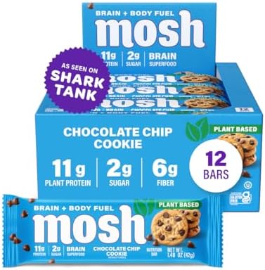 Amazon.com : MOSH Chocolate Chip Cookie Vegan Protein Bars, Plant Based ...