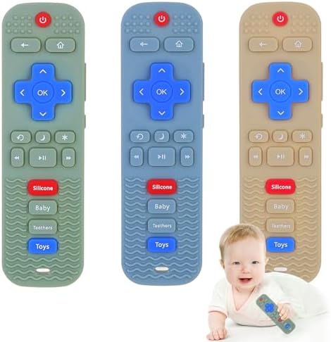 Amazon.com : 3 Pack Remote Control Shape Silicone Teethers for Babies ...