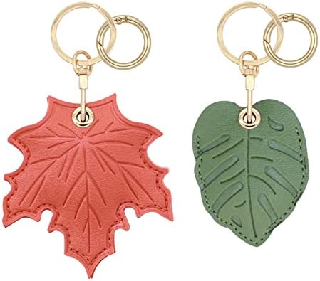 Amazon.com: XEEWEN 2 Pack Airtag Leather Keychain Holder, Green Leaf ...