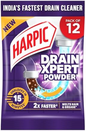 Harpic DrainXpert Drain Cleaner Powder Sachets (Pack of 12) | Removes ...