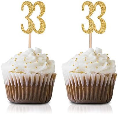 Amazon.com: Gold Happy 33rd Birthday Cupcake Topper, 24-Pack Number 33 ...