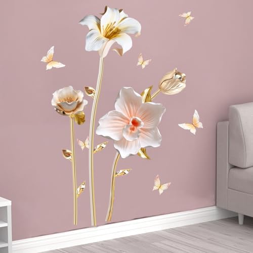 Amazon.com: Runtoo Large 3D Flower Wall Stickers Gold Tulip Floral Wall ...