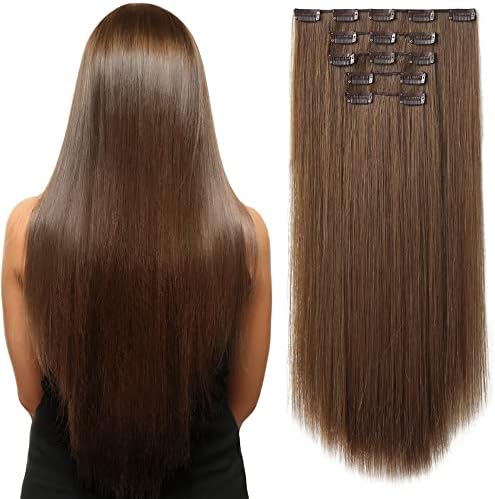 Amazon.com : Clip In Hair Extensions, LONAI 6PCS Straight 24" Long ...