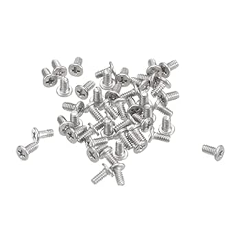 uxcell M1.4-0.3 x 3mm 50Pcs Flat Round Head Screws 304 Stainless Steel Phillips Drive Machine ...