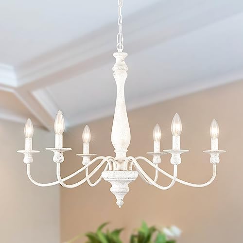 Farmhouse Chandeliers for Dining Room, 6-Light Distressed White French ...