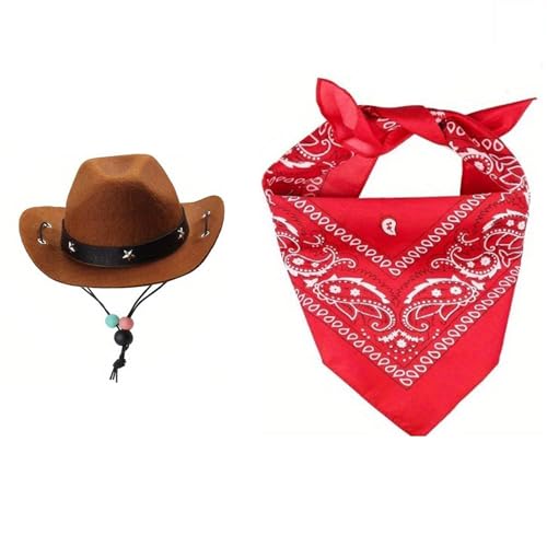 Ling & Bai 2Pcs Dog Cowboy Hat Costume Pet Cap and Bandana Scarf ...