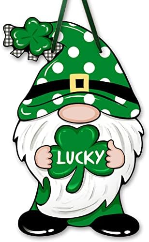 Amazon.com : St Patrick's Day Hanging Sign Gnome Shamrock Decor Large ...