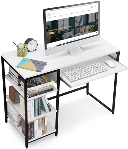 ABOUT SPACE Computer Table with 3 Tier Bottom Storage & Keyboard Tray ...