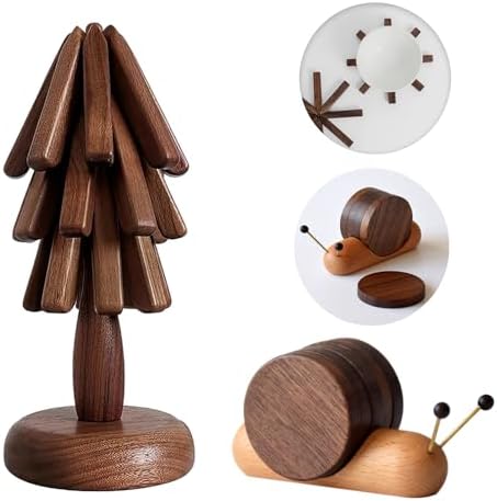 Amazon.com: Wooden Trivets for Hot Dishes, Folding Tree Shape Black ...