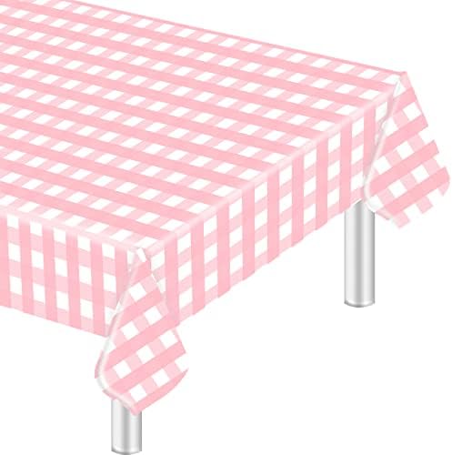 Amazon.com: 6 Pcs Pink Gingham Tablecloth Pink Disposable Plastic ...