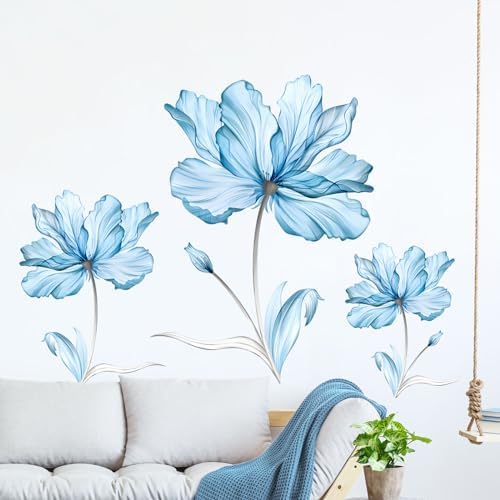 Amazon.com: Blue Flower Wall Decals Floral Wall Stickers Removable ...