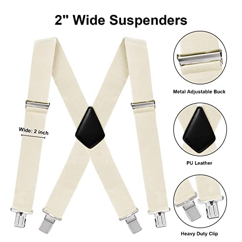 Buy Fasker Mens Suspenders X-Back 2" Wide Adjustable Solid Straight ...