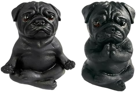 Amazon.com: Rayberro 2 Pack Yoga Pug Sculptures Fairy Garden Figurines ...