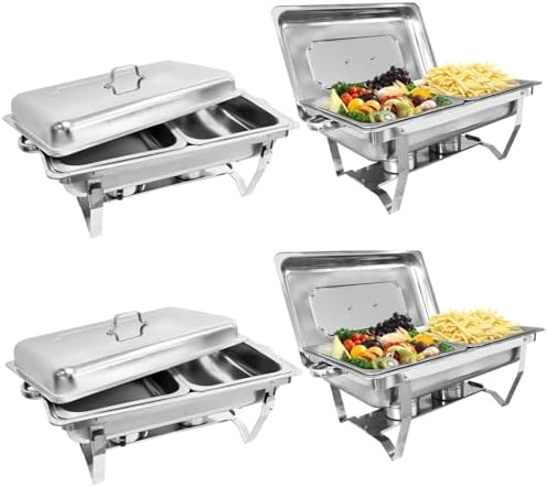 Amazon.com: 4 Pack 8QT Chafing Dish Buffet Set with 2 Full Size, 2 Half Size, 3 1/3 Size Food ...