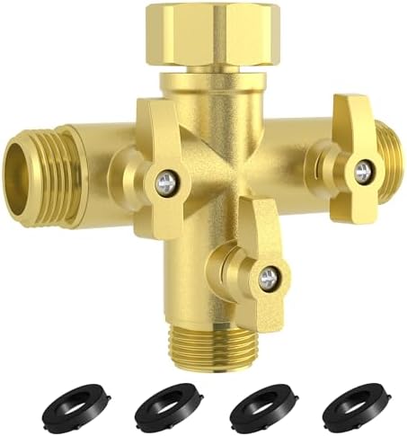 YANWOO Heavy Duty Metal 3 Way + Type Garden Hose Splitter with Shut-Off ...
