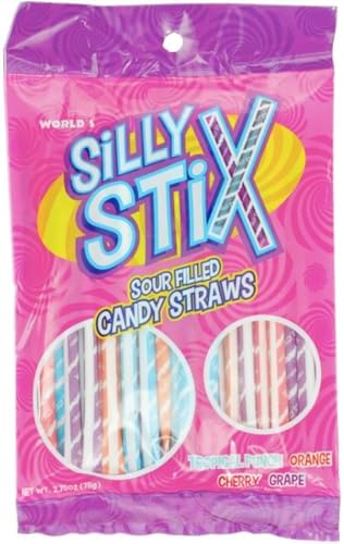 Amazon.com : Silly Stix Sour Filled Candy Straws 2.75oz Bag - Tropical ...