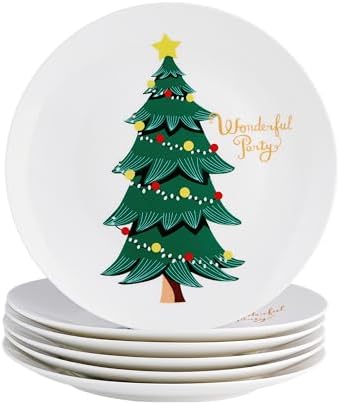 Amazon.com | Swuut Christmas Salad Plates - Set of 6, 8 inch Bone China ...