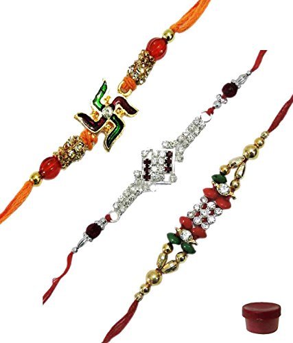 Buy American Diamond Desinger Rakhi Set of 3 Online at Low Prices in ...