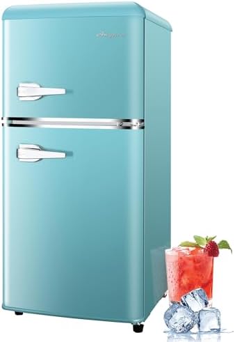 Amazon.com: Anypro 3.2Cu.Ft Double Door Retro Compact Refrigerator Mini ...