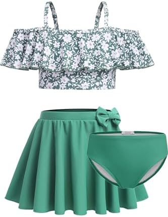 Arshiner 3 Piece Tween Girls Swimsuit Ruffle Sleeve Athletic Tankini ...