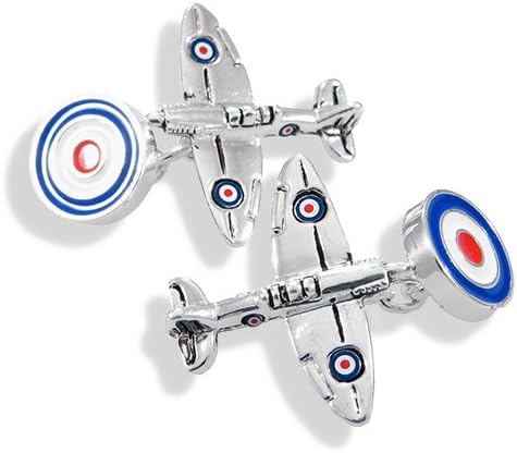 Silver Plated Spitfire/Roundel Cufflinks on Chain : Amazon.co.uk