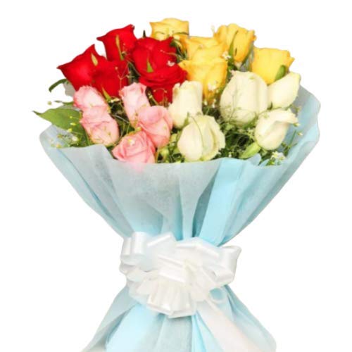 Floralbay Valentine's Day Special Fresh Flowers Bunch of 20 Mixed Roses ...