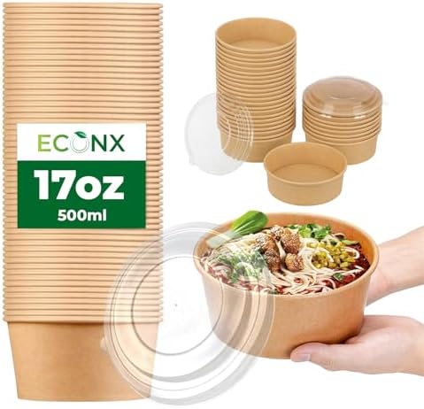 LESIBAG Large Paper Bowls - Disposable Salad Bowls with Lid Takeaway Food Containers for Hot ...