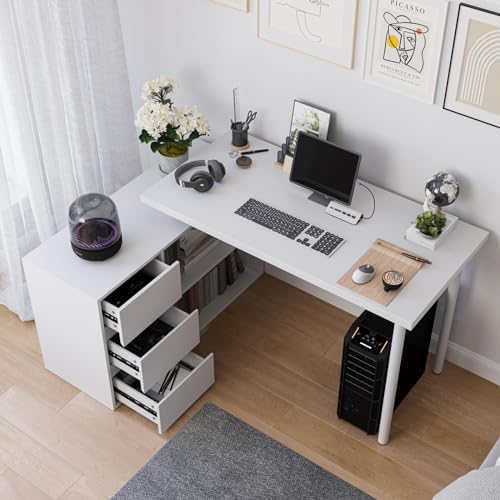 Amazon.com: Jiaoun Home Office Computer Desk Corner Desk with 3 Drawers ...