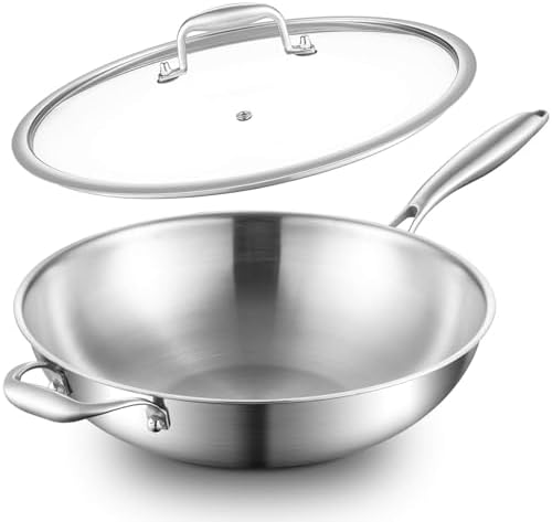 Amazon.com: DELARLO Tri-Ply Stainless Steel Wok, 12 Inch Healthy Non ...