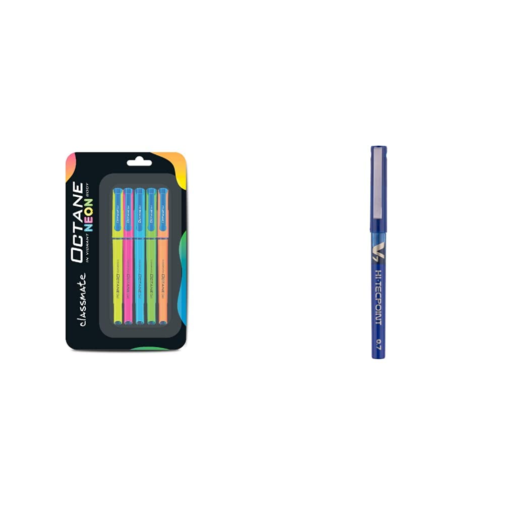 Classmate Octane Gel Pen (Blue)- Neon Series- Pack Of 5 & Pilot V7 ...
