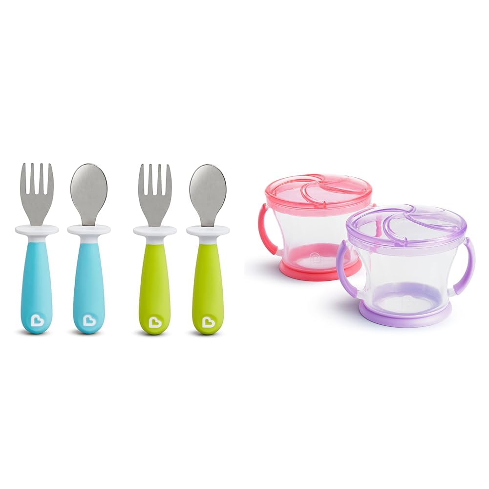 Amazon.com: Munchkin® RaiseTM Toddler Fork and Spoon Set, Snack Catcher ...