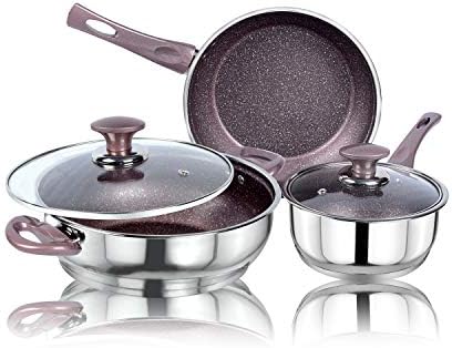 Buy Amazon Brand - Solimo Stainless Steel Heavy Bottom 3 Piece Cookware ...