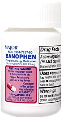 Amazon.com: Major Banophen Diphenhydramine Capsules, 25mg, 100ct ...