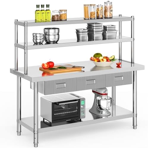 Amazon.com: YITAHOME 72" X 24" Stainless Steel Table with 3 Drawers ...