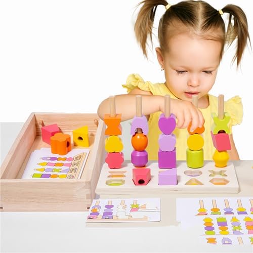 Andanna Montessori Wooden Beads Sequencing Toy, Stacking Block & Shape ...