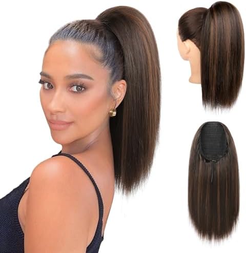 Amazon.com : SEIKEA Short Drawstring Ponytail Extension, 14" Straight ...