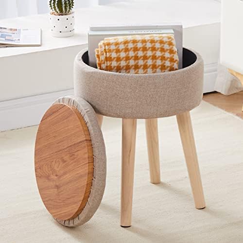 Mxfurhawa Storage Ottoman Linen Round Vanity Stool Tray Top Modern Foot ...