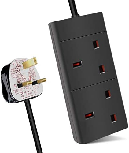 ExtraStar 2 Way Extension Lead, 13A Fused UK Plug Adapter, 2 Metre ...