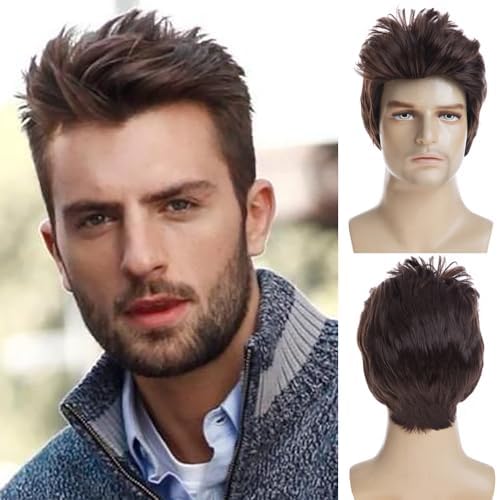 Amazon.com: Kaneles Mens Short Black Straight Wigs Natural Middle Part ...