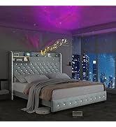 Amazon.com: Queen Led Bed Frame with Galaxy Aurora Star Projector ...