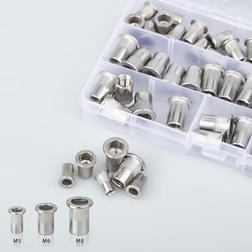 DesertBoy 75 Pcs Rivet Nut Blind Rivet Nuts Flat Head Rivet Nut M5 M6 ...