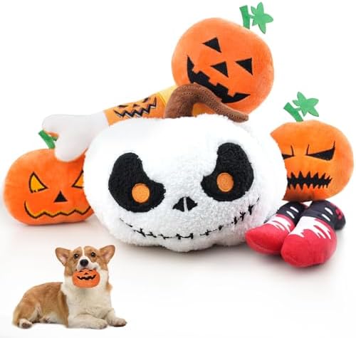 Pet Supplies : ANOTION Halloween Dog Toys – Set of 7 Plush Pumpkin ...