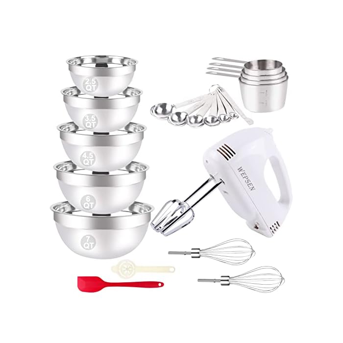 Buy Electric Hand Mixer with Mixing Bowls Set, 5-Speeds Handheld Mixers ...