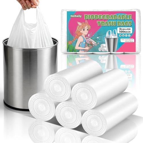 Amazon.com: Heihaily 3 Gallon Small Trash Bags with Handles, White ...