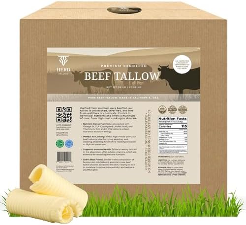Amazon.com: Grass-Fed and Finished Beef Tallow For Cooking, 50 lbs, Non ...