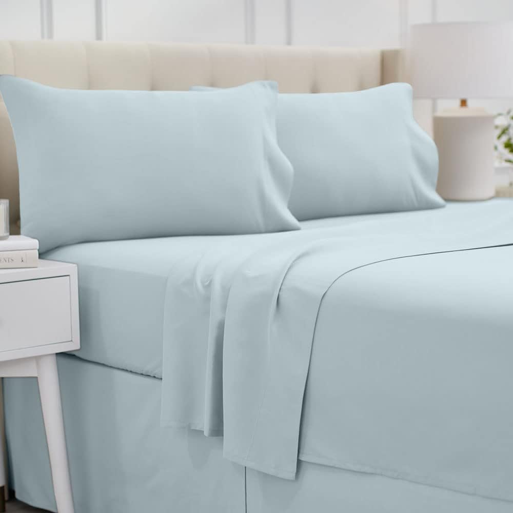 Amazon.com: TRULY SOFT Everyday Sheet Set Light Blue Polyester 3-Piece ...