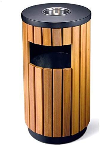 Outdoor Wooden Dustbin, Wooden Round Wast Bin With Ashtray, Outdoor ...
