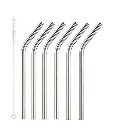 Set of 6 Bent Angled Stainless Steel Straws - Extra Wide Straws for ...